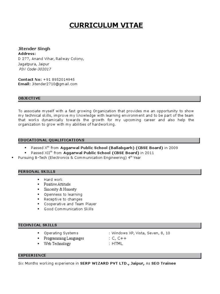 Curriculum Vitae: Jitender Singh | PDF