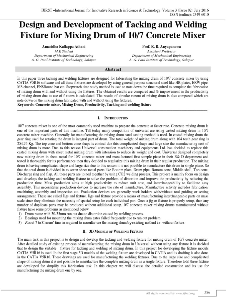 Design and Development of Tacking and Welding Fixture For Mixing Drum ...