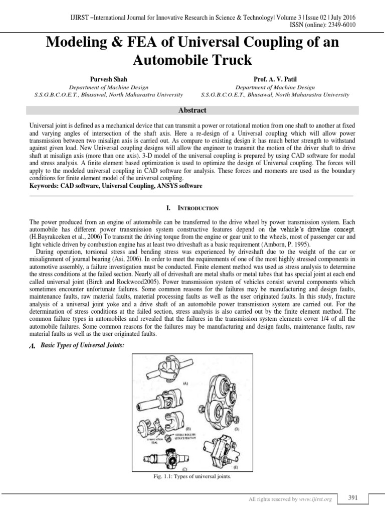Modeling & FEA of Universal Coupling of An Automobile Truck | PDF ...