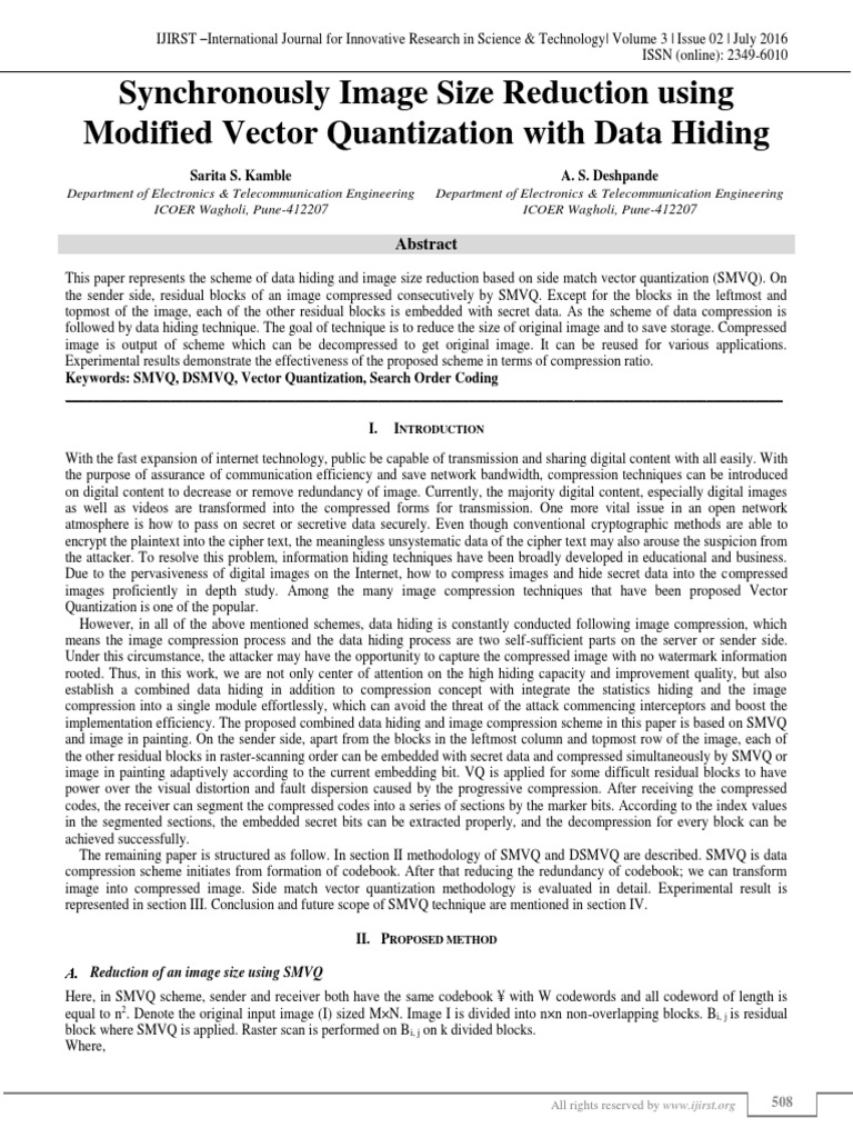 Synchronously Image Size Reduction Using Modified Vector Quantization ...