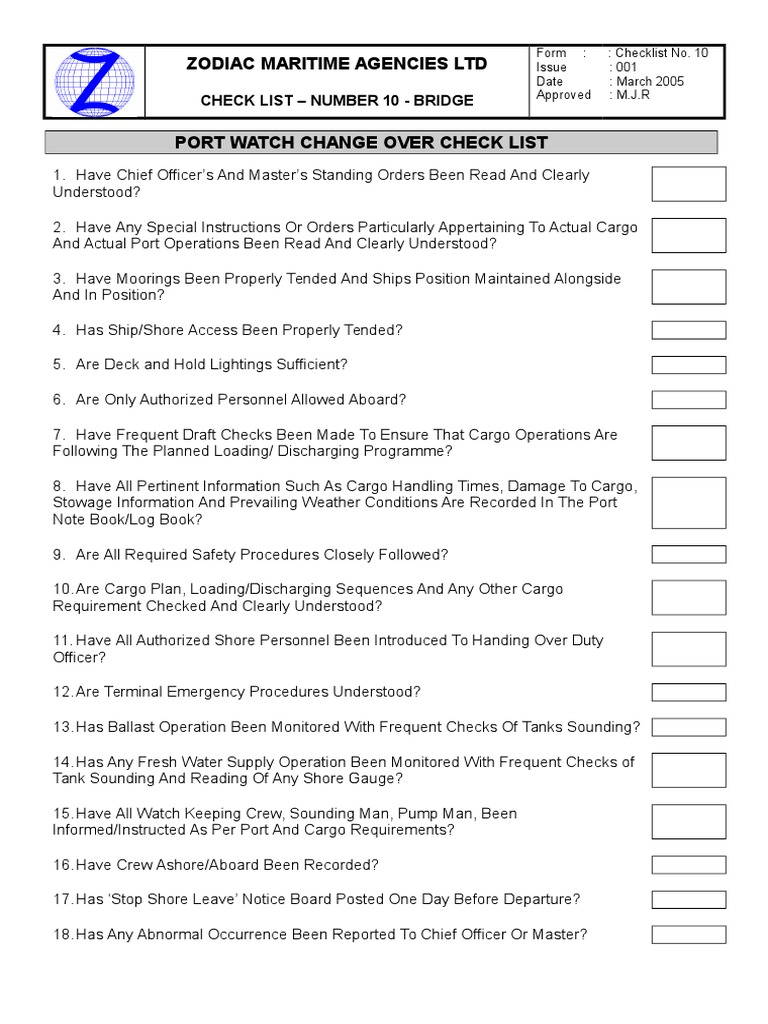Bridge10 - Port Watch Changeover | PDF