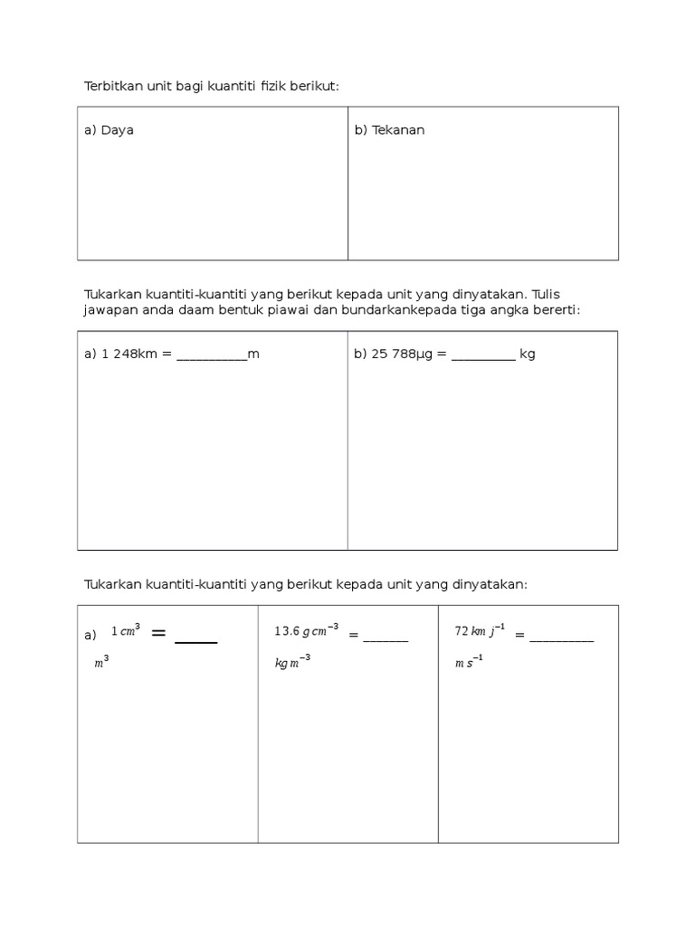 Terbitkan Unit Bagi Kuantiti Fizik Berikut | PDF