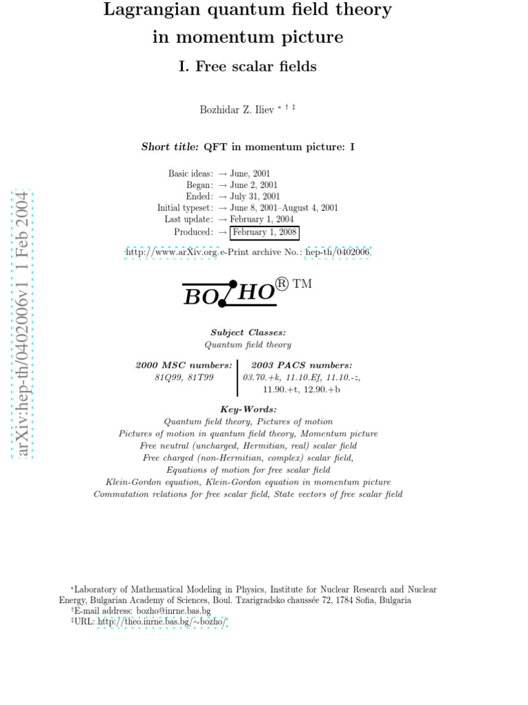 Lagrangian Quantum Field Theory | PDF | Field (Physics) | Quantum Field ...