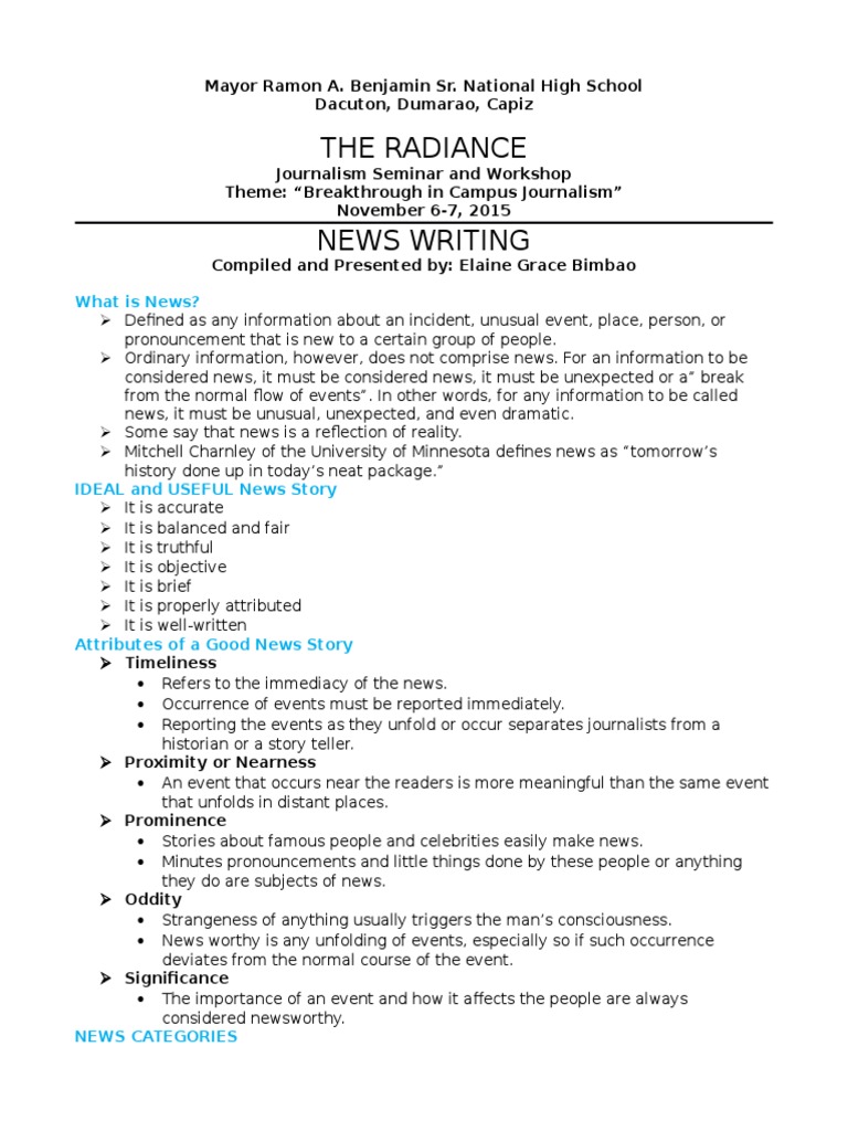 News Writing Handouts | PDF | Language Mechanics | Linguistics