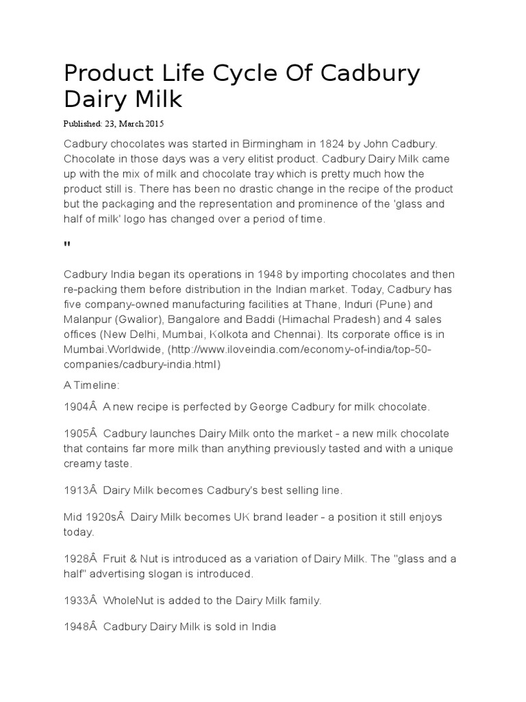 Cadbury Dairy Milk Life Cycle | PDF | Dairy | Brand