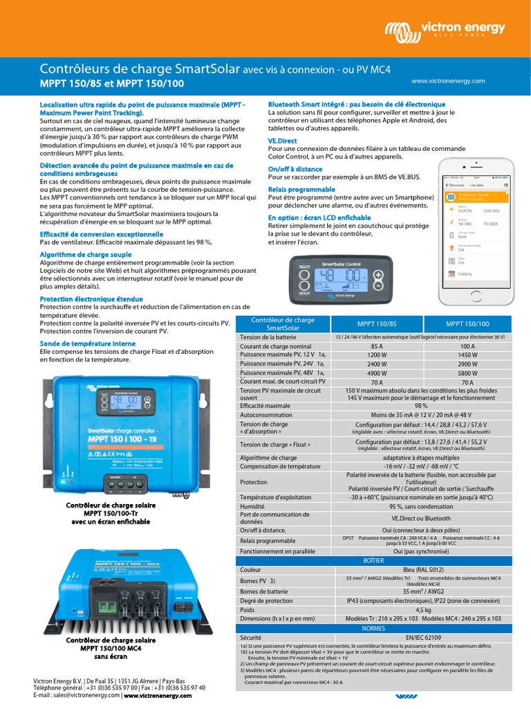 Datasheet SmartSolar Charge Controller MPPT 150 85 & 150 100 FR ...