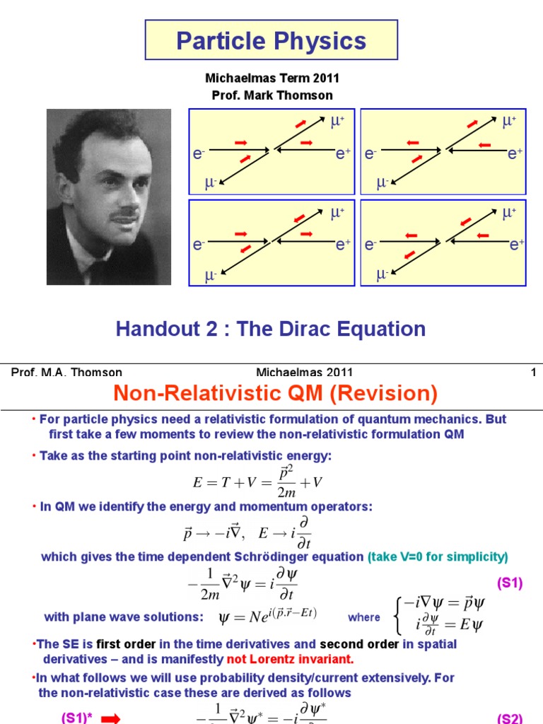 2.dirac Equation | PDF | Spin (Physics) | Wave Function