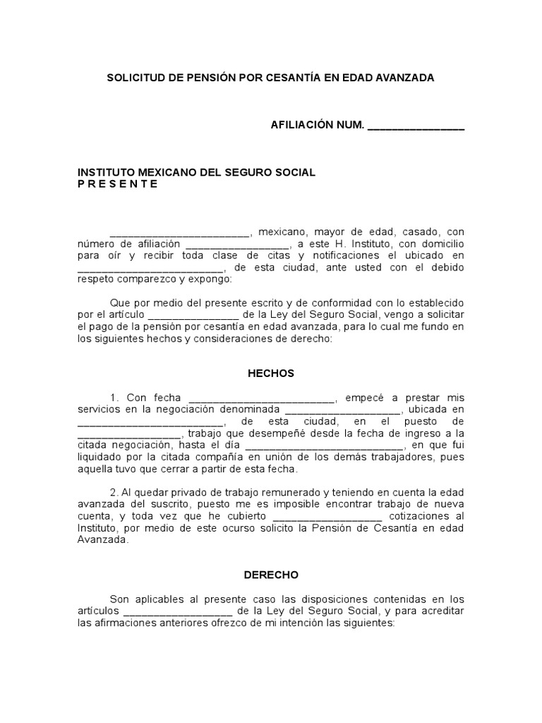 Solicitud de Pension Por Cesantia en Edad Avanzada | Seguro | Pensión