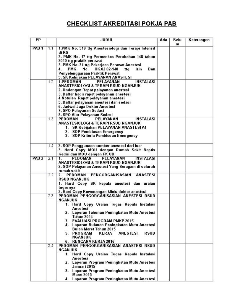 Checklist PAB | PDF | Sains & Matematika