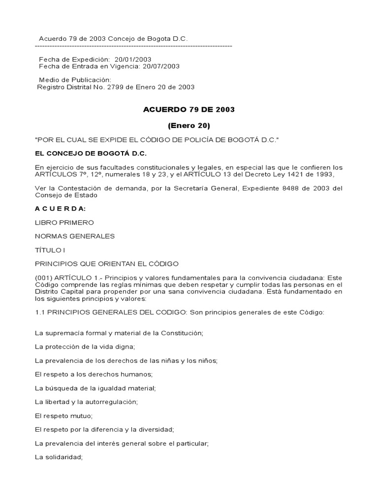 Acuerdo 79 de 2003 Concejo de Bogota D | PDF | Pirotécnica | Policía Acuerdo 79 de 2003 Concejo de Bogota D | PDF | Pirotécnica | Policía