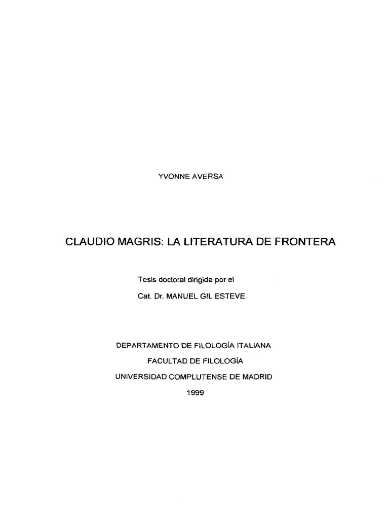 Aversa, Yvonne - Claudio Magris. La Literatura de Frontera | PDF ...