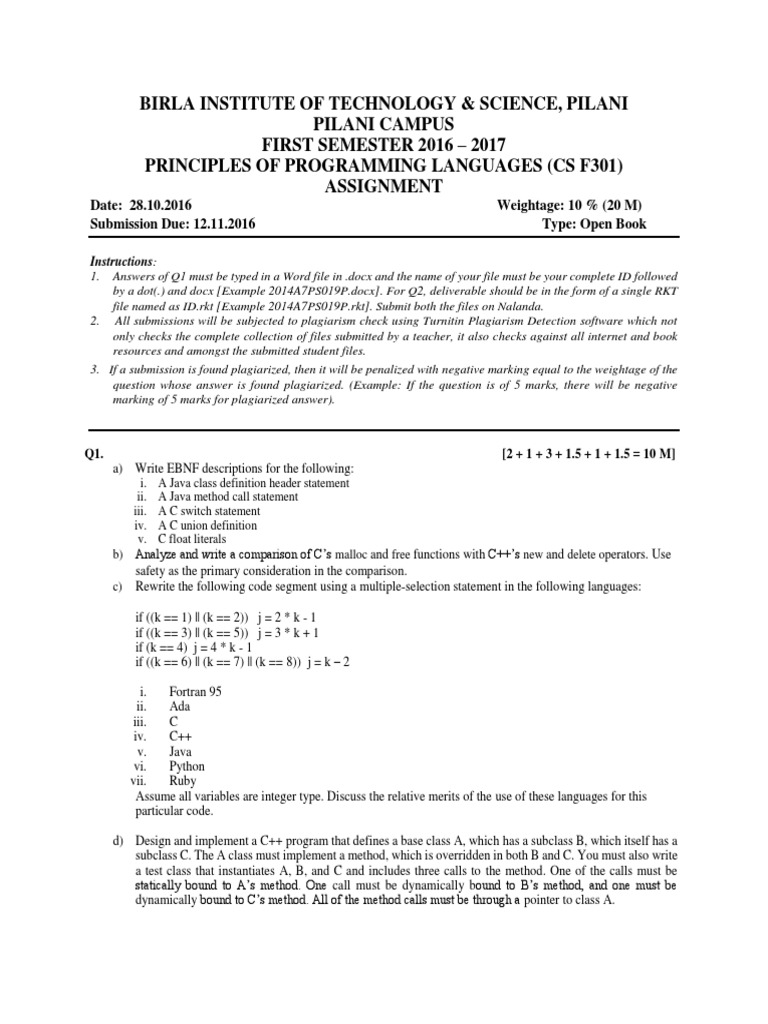 Ppl Assignment Pdf Method Computer Programming Inheritance Object Oriented Programming 