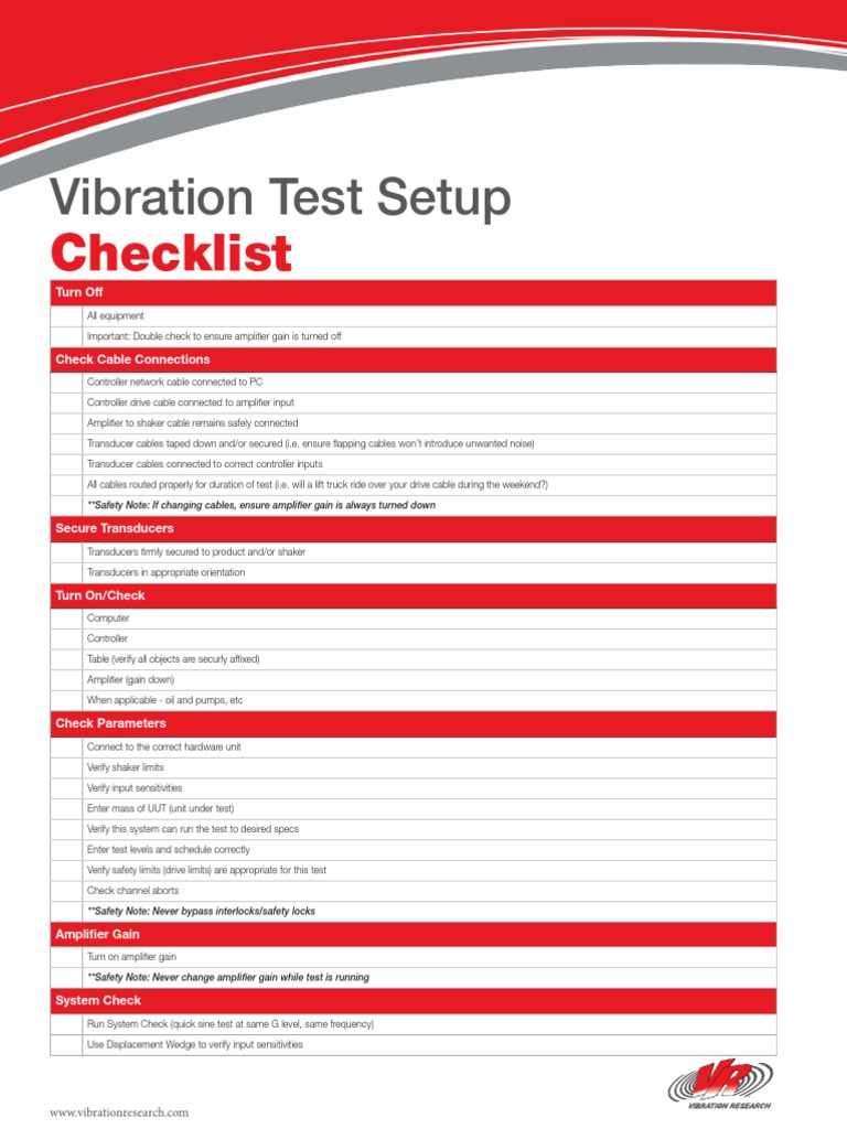 Vibration Test Setup: Checklist | PDF