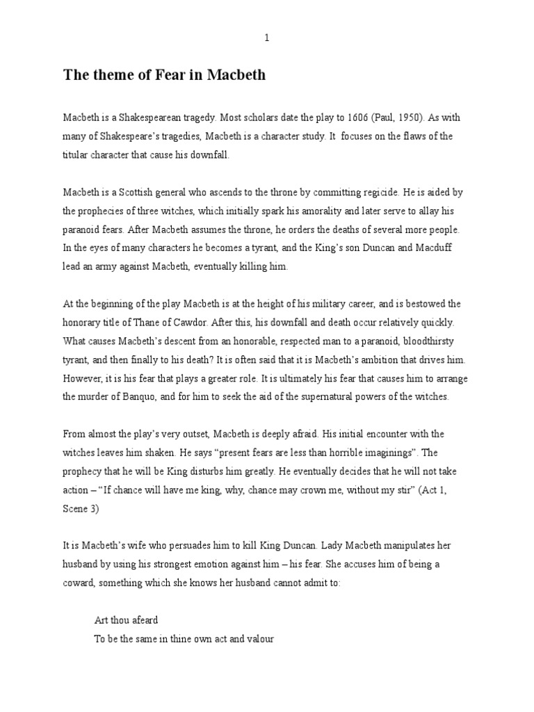 The theme of Fear in Macbeth | Macbeth | Shakespearean Tragedies