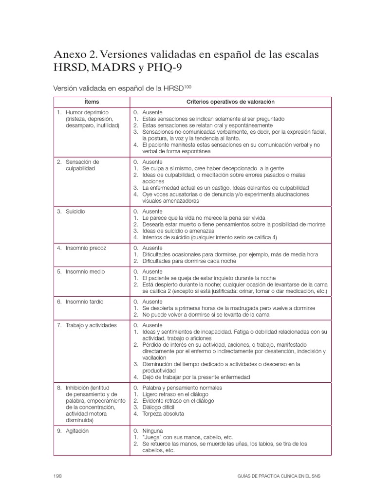 Escala MADRS para Evaluación de Depresión | PDF | Depresión (estado de ...