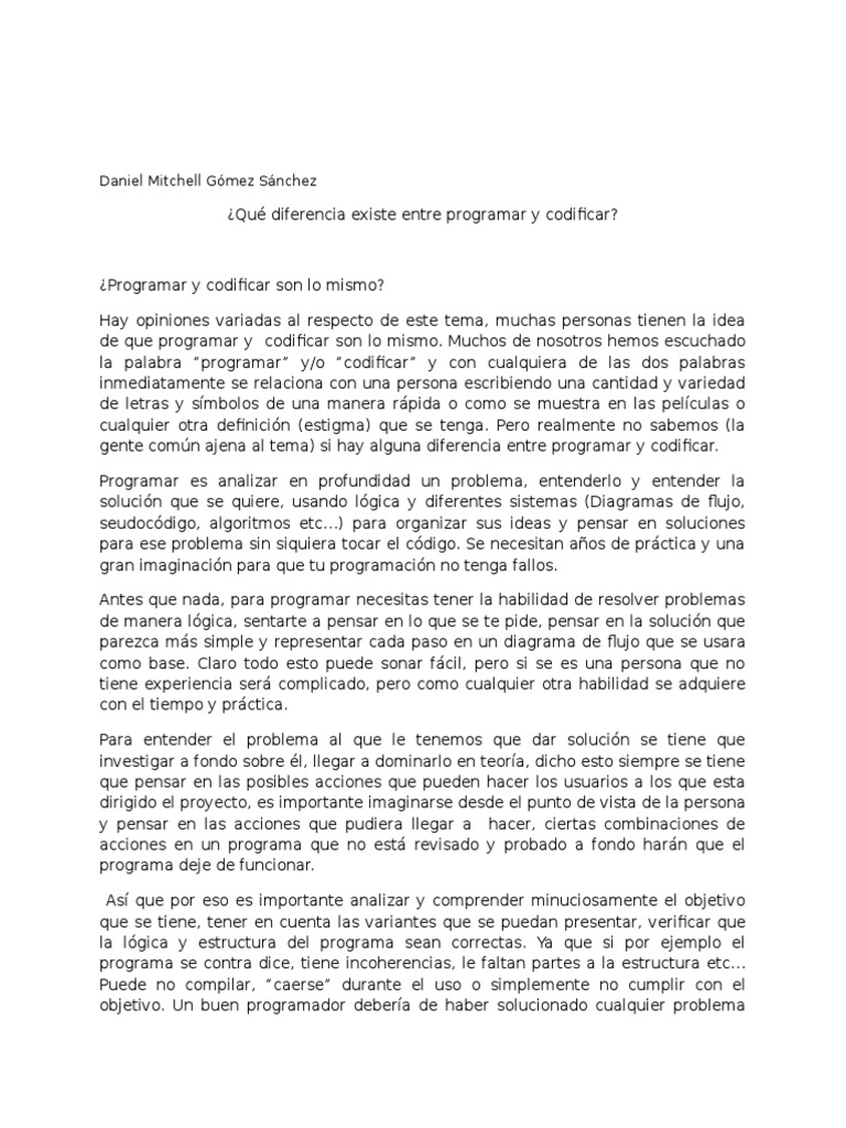 Qué Diferencia Existe Entre Programar y Codificar | PDF | Programación de computadoras ...