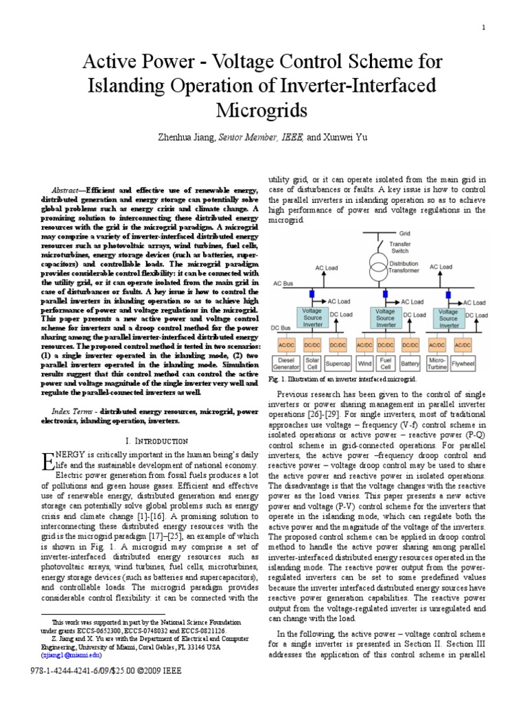 Active Power - Voltage Control Scheme For Islanding Operation of Inverter-Interfaced Microgrids ...
