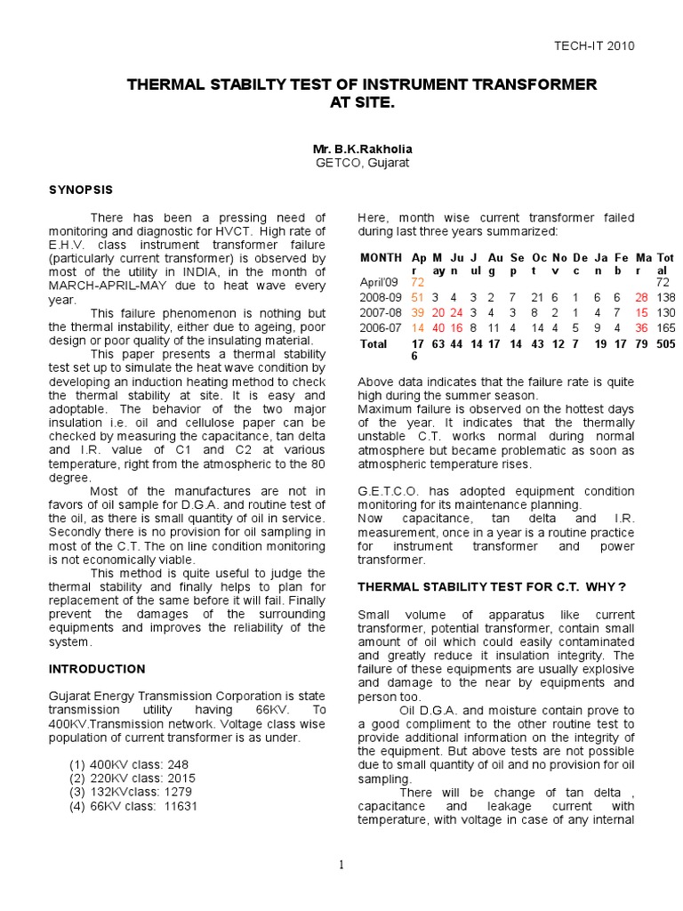Thermal Stability Testing of Transformers | PDF | Insulator ...