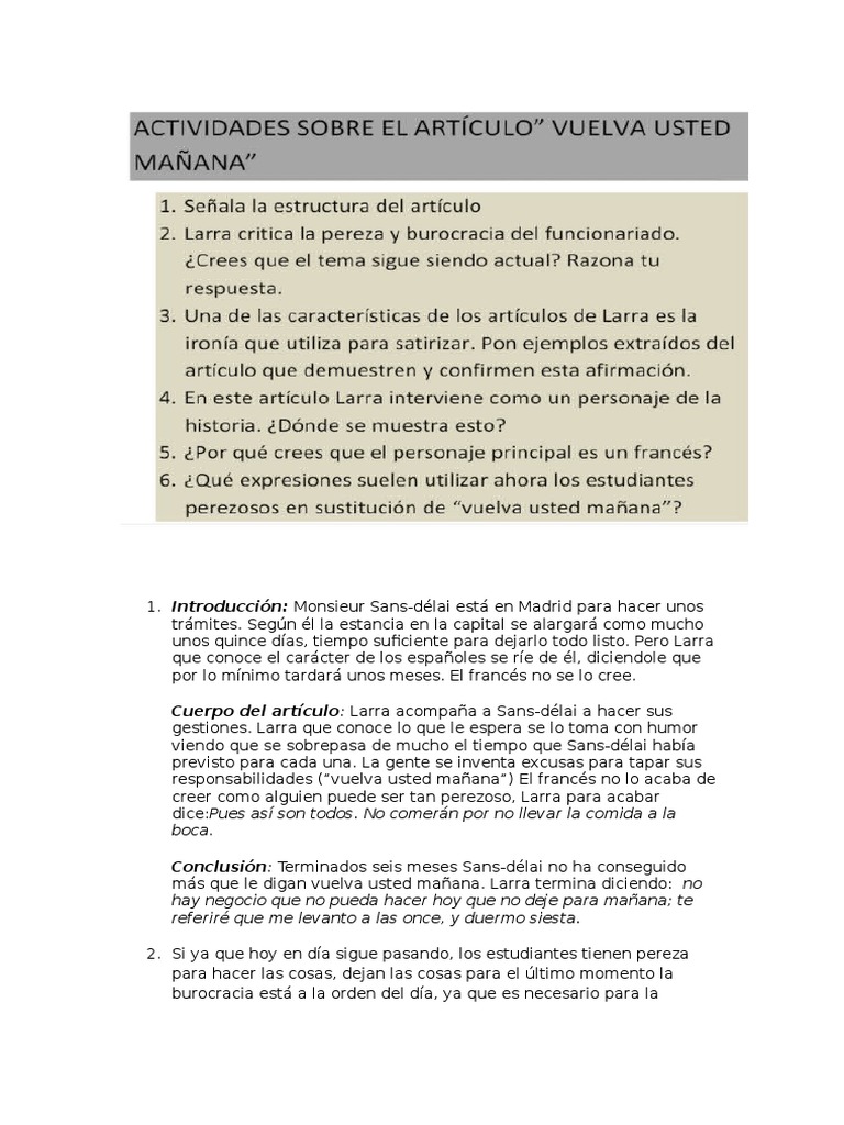 Vuelva Usted Mañana (Larra) | PDF