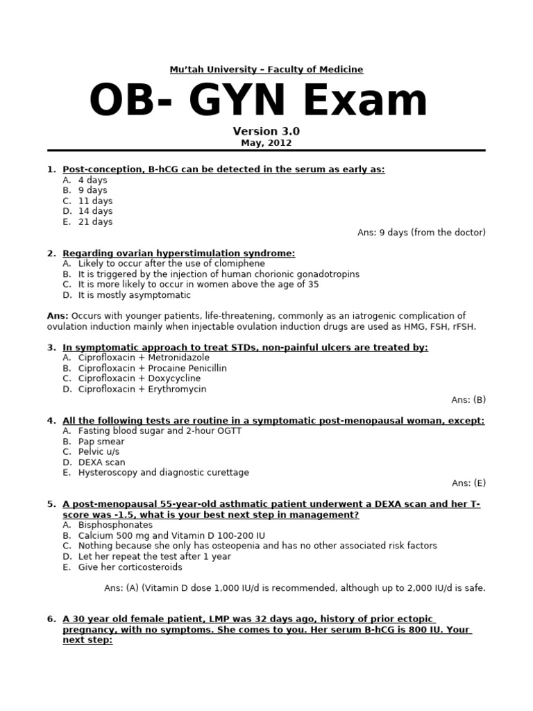 OB-GYN - MCQ - 2012 - 5th-Year - Mu - Tah | PDF | Childbirth | Pregnancy