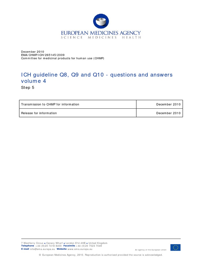 ICH Guideline Q8, Q9 and Q10 - Questions and Answers: Step 5 | PDF ...