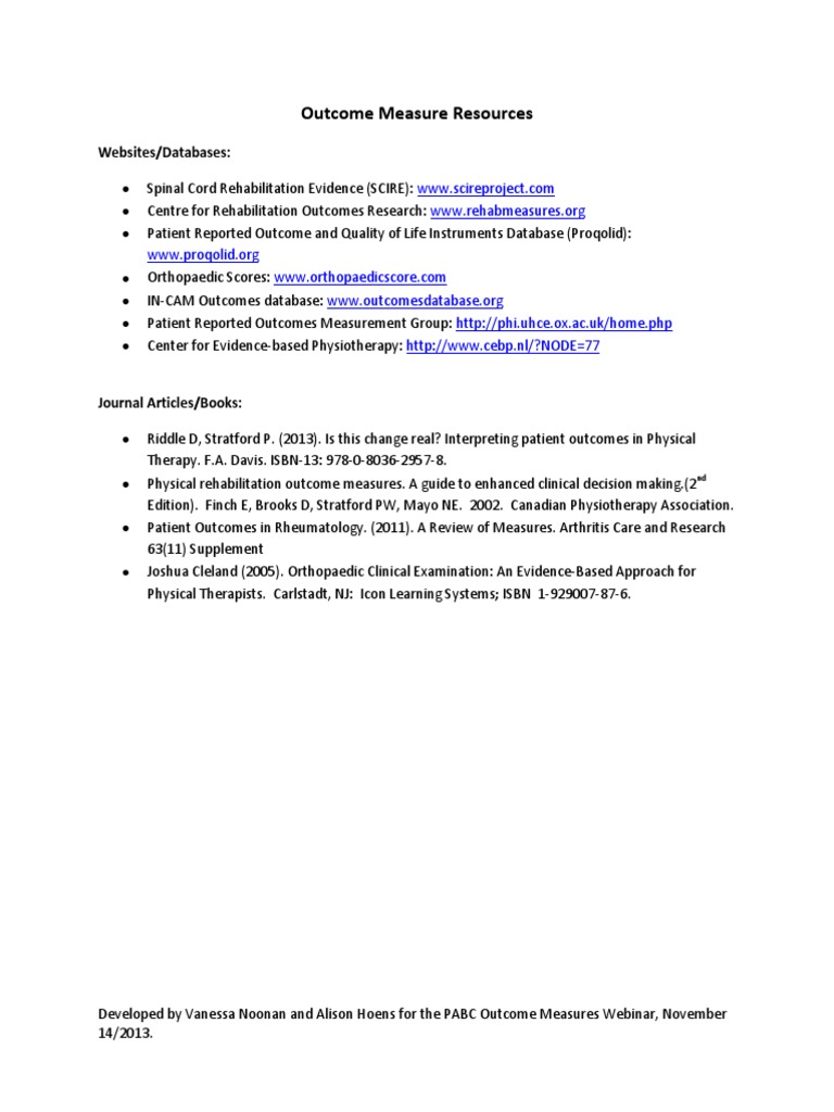 Outcome Measure Resources | PDF | Wellness