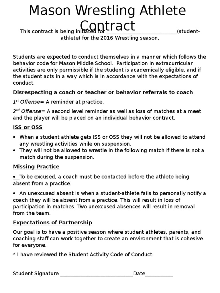 wrestling contract for students