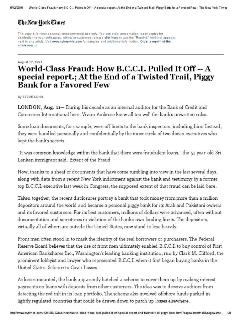 World-Class Fraud - How B.C.C.I. Pulled It Off - A Special Report | PDF ...