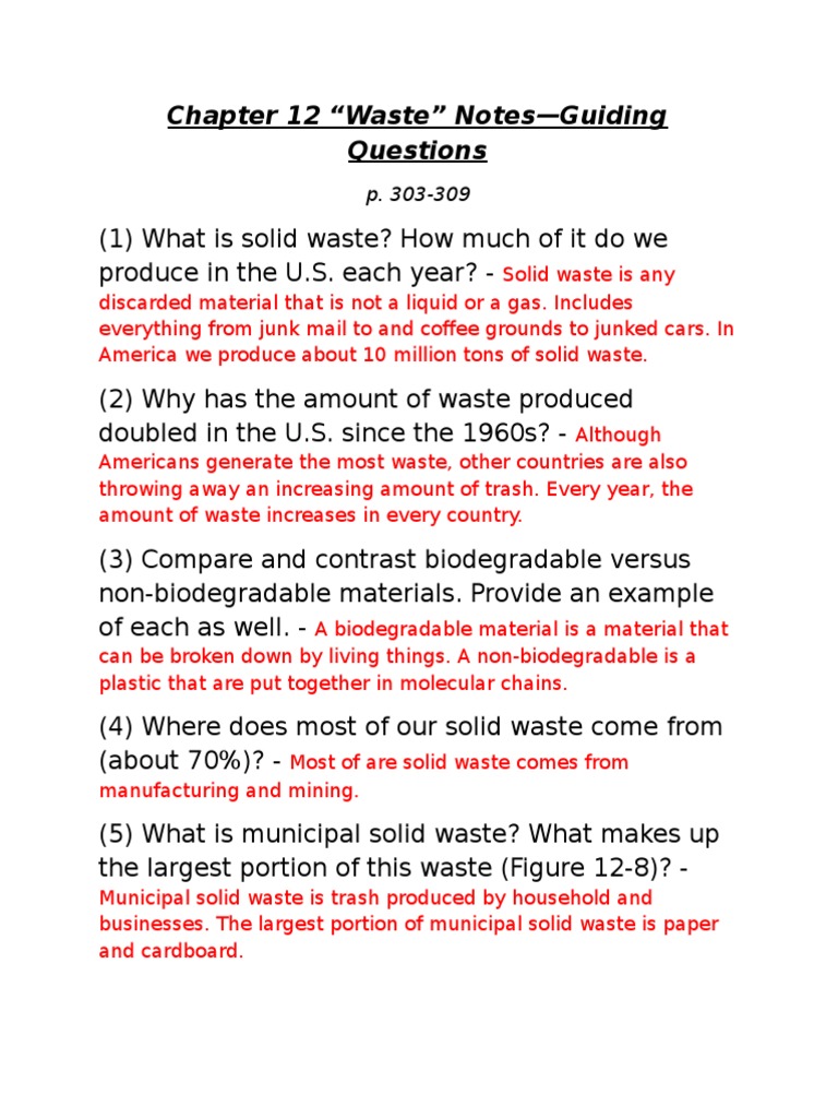 Chapter 12 "Waste" Notes-Guiding Questions | PDF