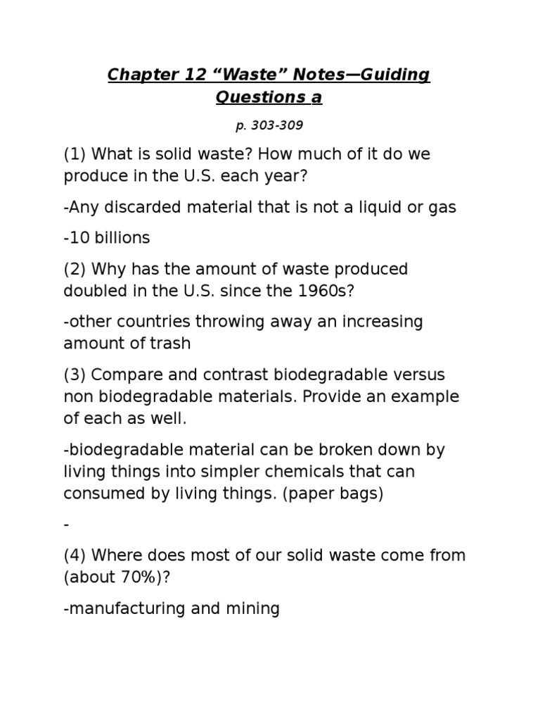 Chapter 12 "Waste" Notes-Guiding Questions A | PDF