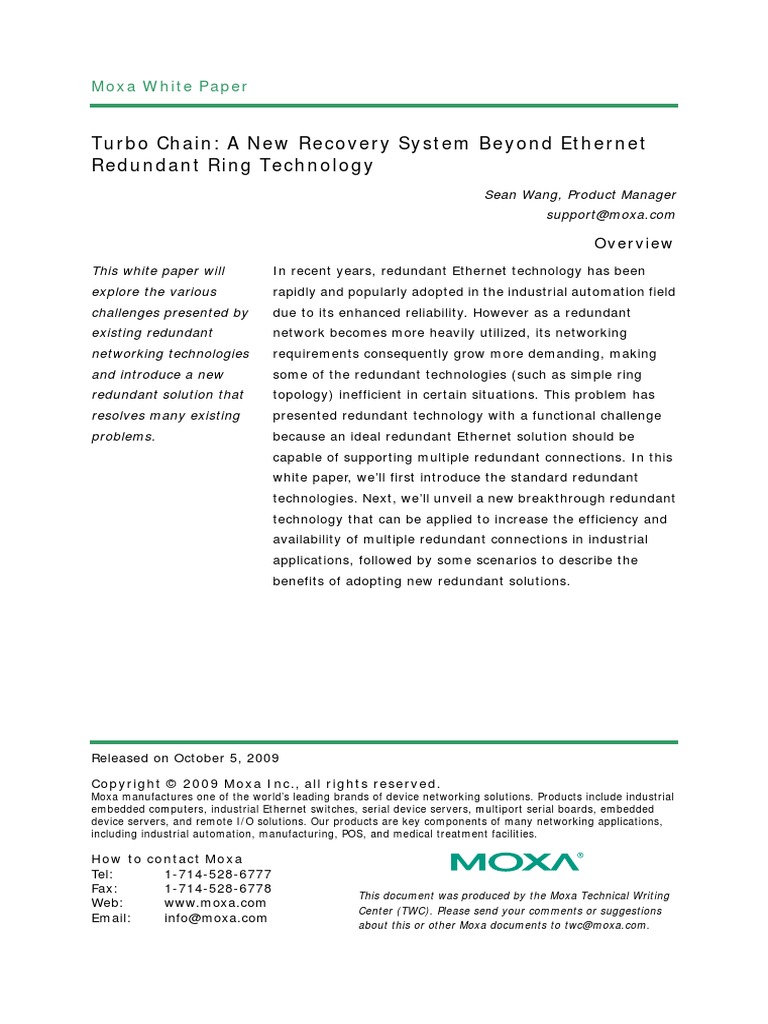 MOXA White Paper Turbo Chain | PDF | Computer Network | Network Switch