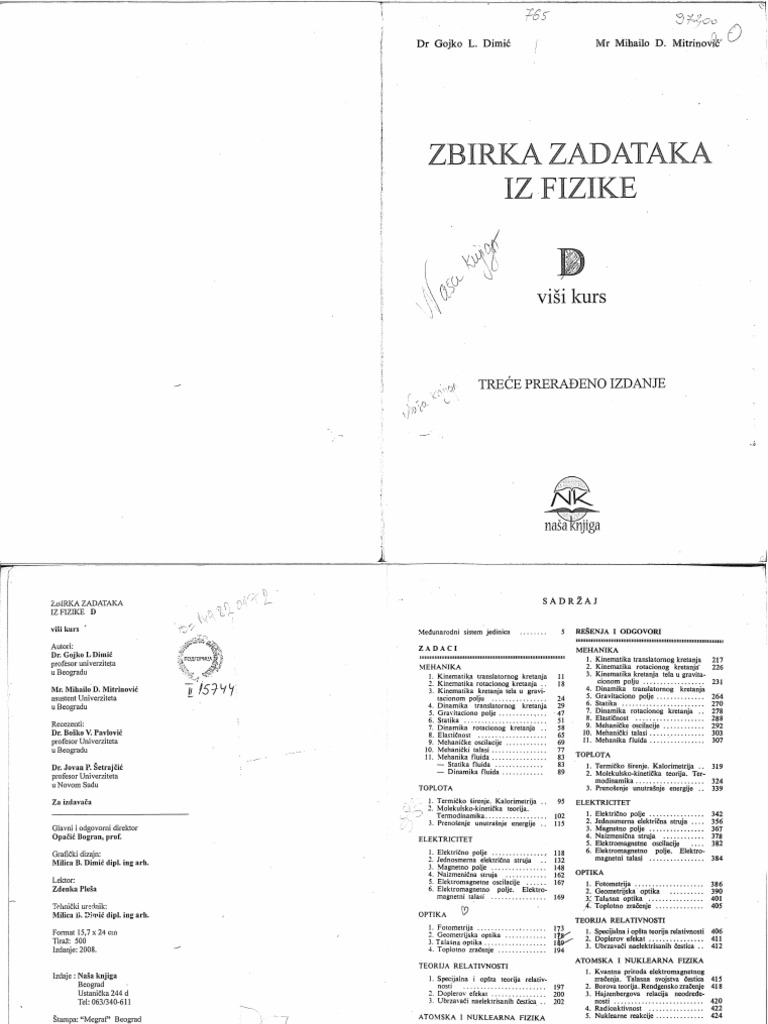 Zbirka Zadataka Iz Fizike - Dimic, Mitrinovic PDF | PDF