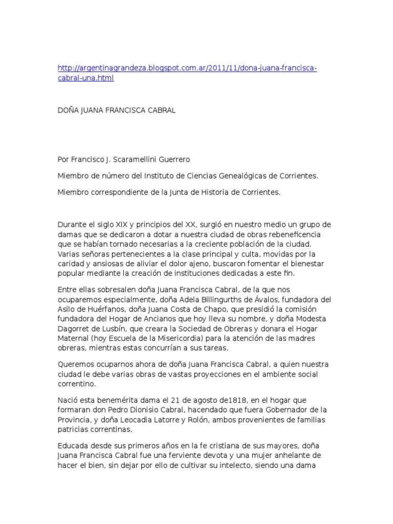 Biografia de Juana Cabral | PDF | Iglesia Católica | Hospital