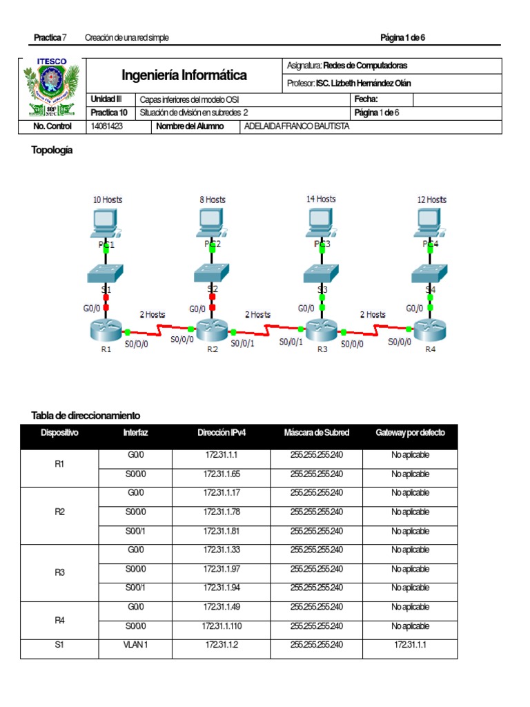 U3 PRACTICA 10-Situación de División en Subredes 2 | PDF | Dirección IP | Protocolos de red