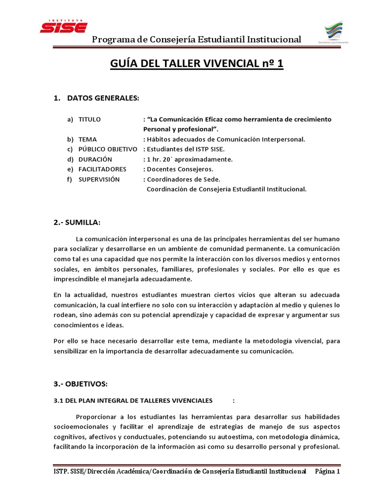 Guía Del Taller Vivencial 1 Pdf Aprendizaje Conceptos Psicologicos