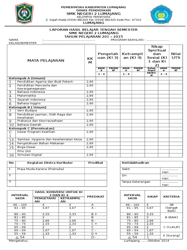 Laporan Hasil Belajar Tengah Semester | PDF