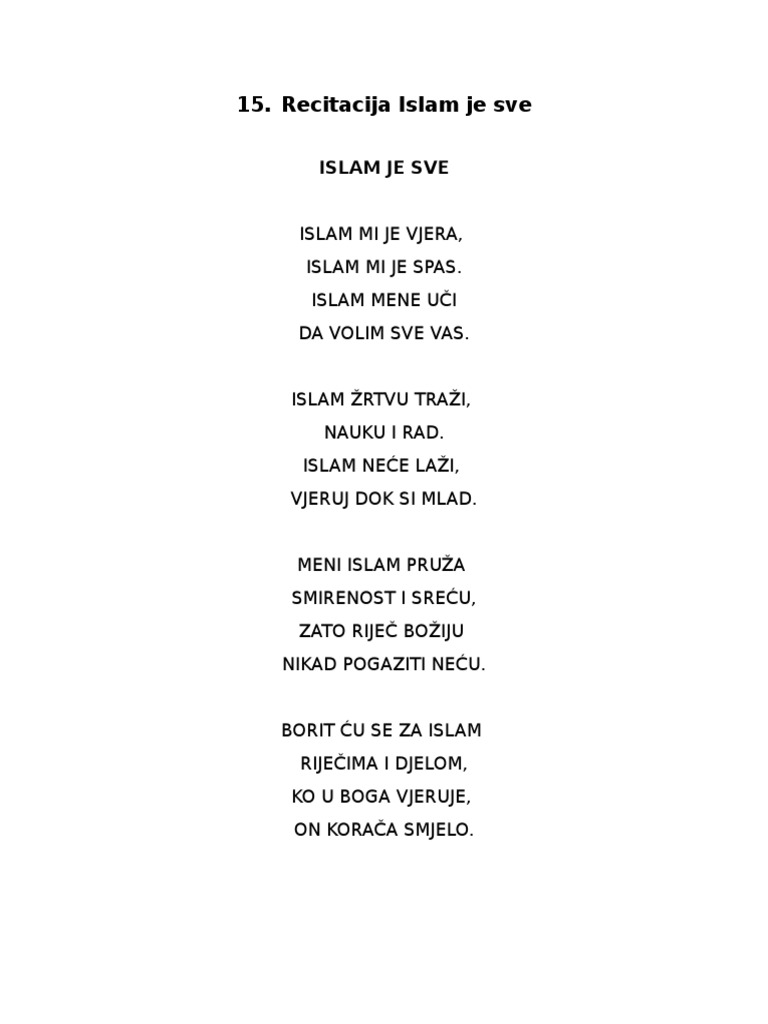 Recitacija Islam Je Sve | PDF