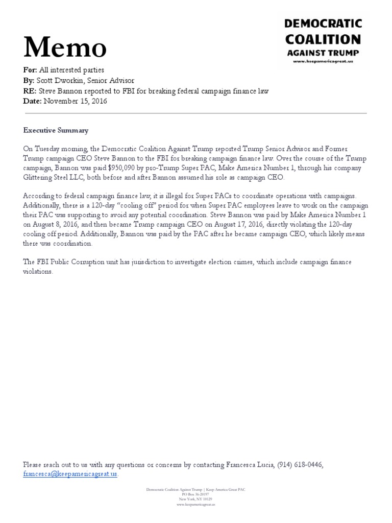 DCAT - Stephen Bannon - FBI Complaint Memo | PDF