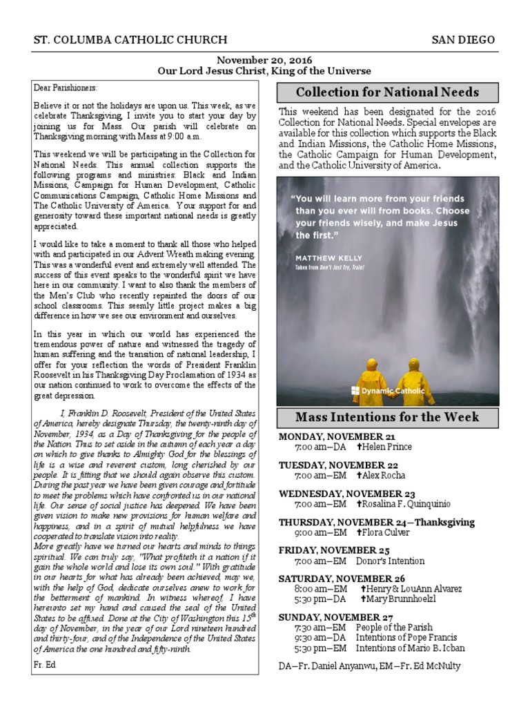 Collection For National Needs: St. Columba Catholic Church San Diego ...