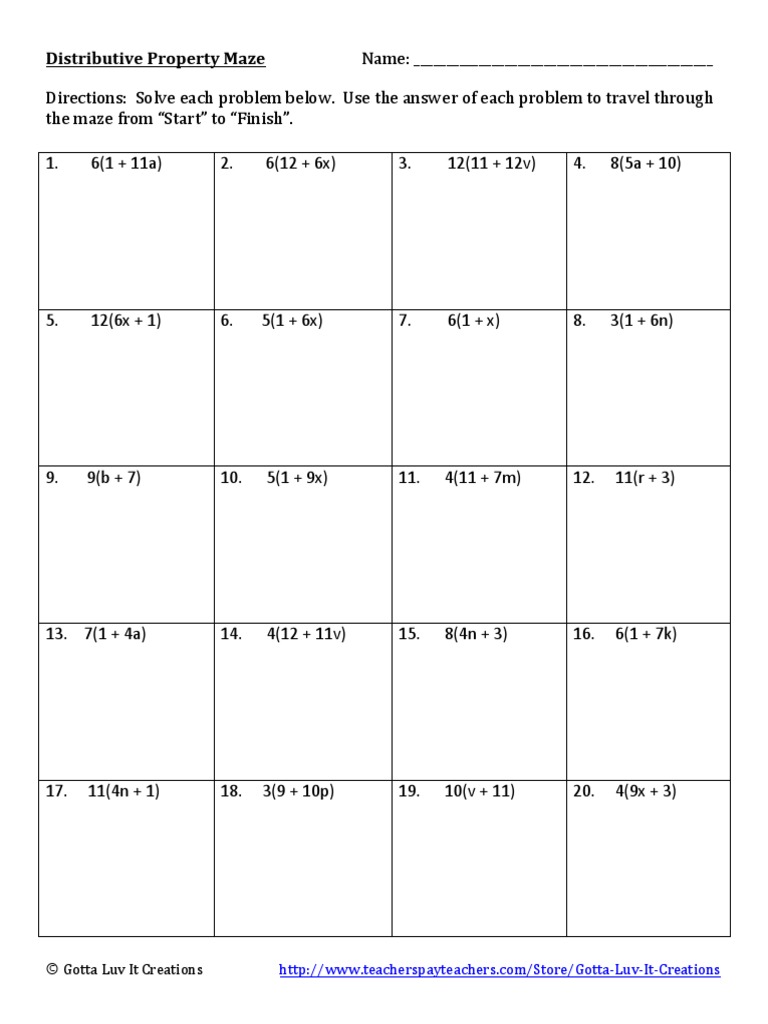 Distributive Property No Negatives Maze Product | Download Free PDF ...