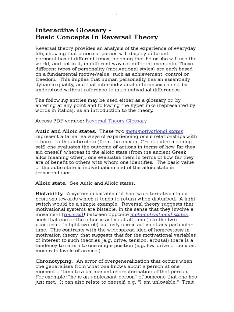 Basic Concepts in Reversal Theory | PDF | Motivation | Motivational