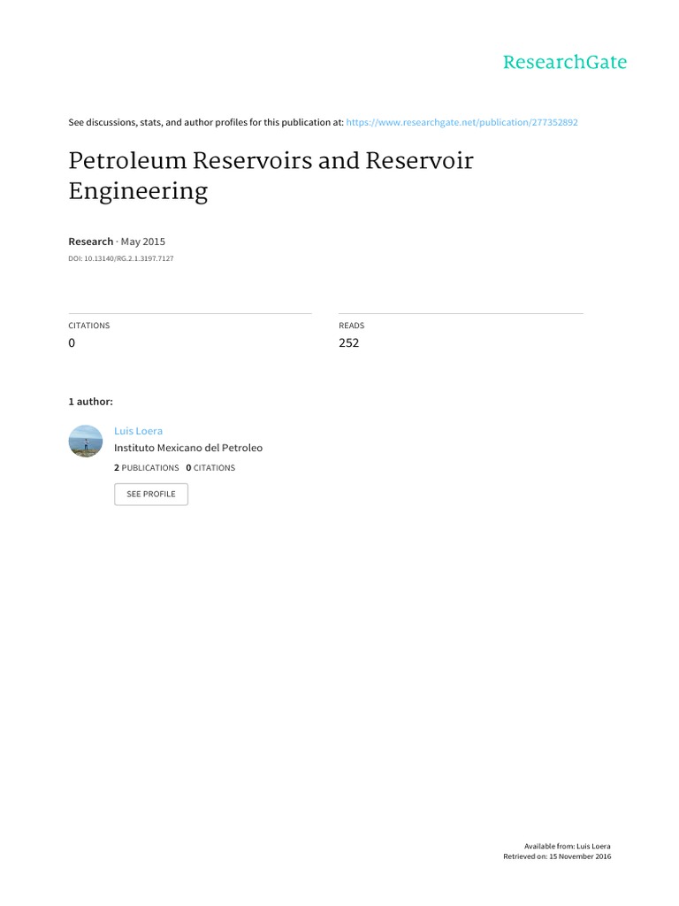 Petroleum Reservoirs and Reservoir Engineering | PDF | Petroleum Reservoir | Extraction Of Petroleum
