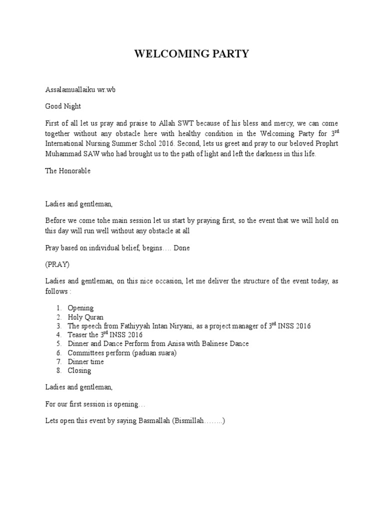 MC Script, Welcoming Party | PDF