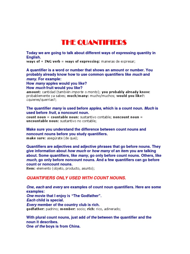 The Quantifiers | PDF | Noun | English Language