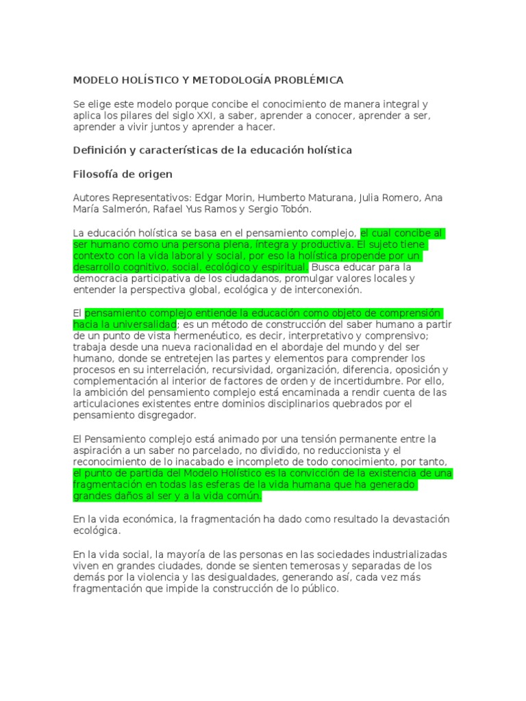 Modelo Holístico | PDF | Holismo | Aprendizaje