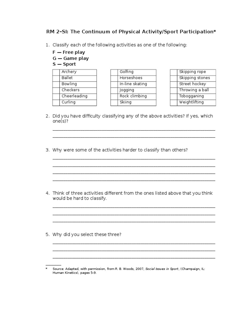 RM 2-SI: The Continuum of Physical Activity/Sport Participation | PDF