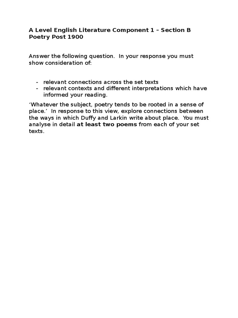 A Level English Literature Component 1QuestionPlace1016 | PDF | Poetry ...