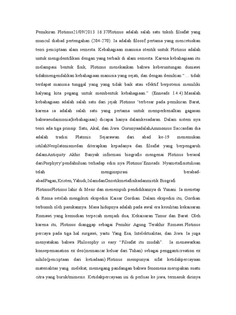 Rıwayat Dan Pemikiran Plotinus | PDF