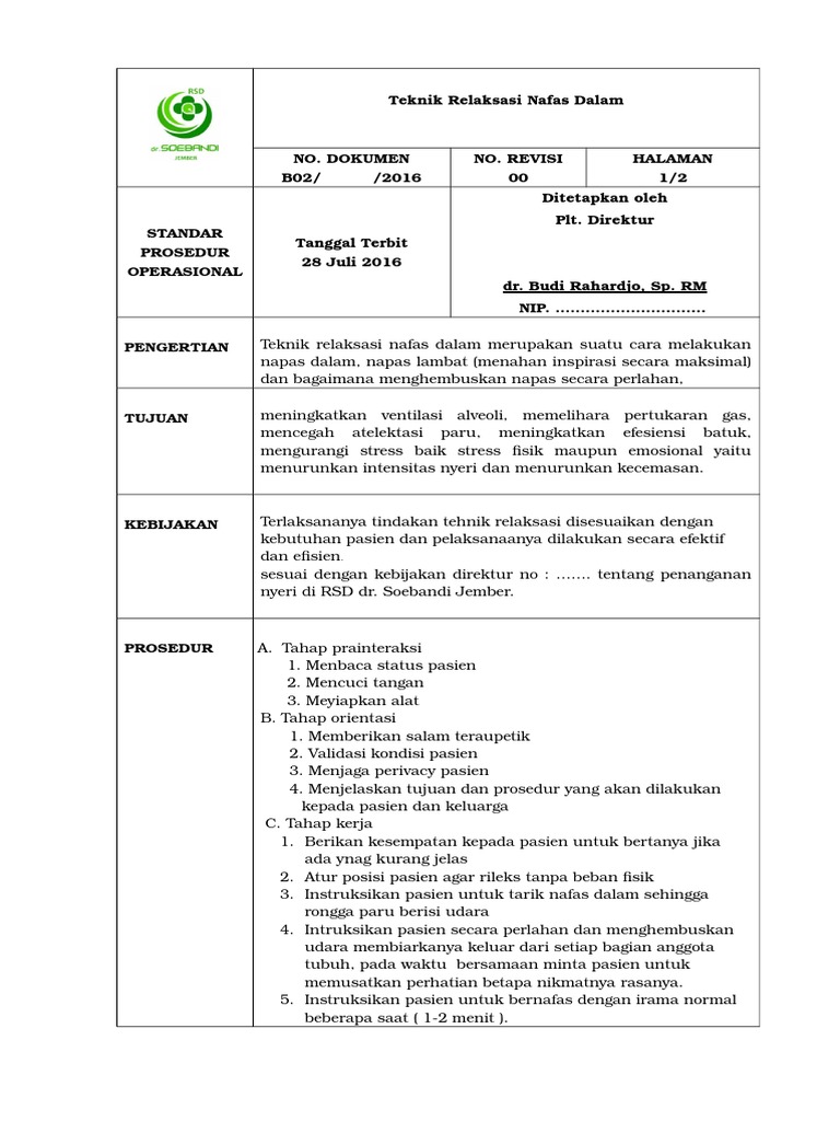 SOP Relaksasi Nafas Dalam | PDF
