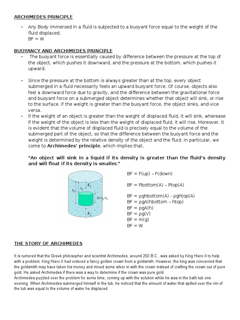 Archimedes principle and buoyancy force | PDF | Buoyancy | Mechanical Engineering